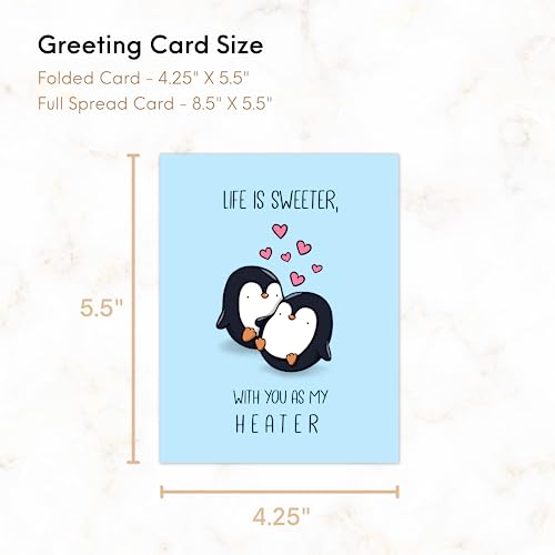 Anniversary Birthday Card for Her Him/Funny Birthday Card for Boyfriend Girlfriend/Husband Wife/Handmade Greeting Card (Life is sweeter with you as my heater - penguins)