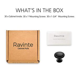 Ravinte 30 Pack 1-1/4 inch Kitchen Cabinet Knobs Drawer Dresser Knobs Matte Black Zinc, Drawer Pulls Door Handles Knobs