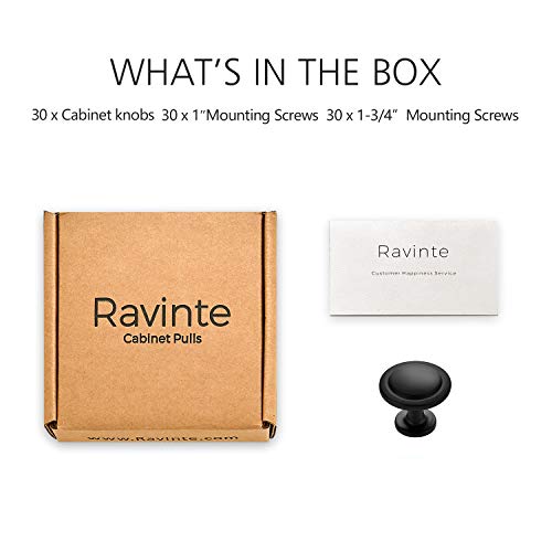 Ravinte 30 Pack 1-1/4 inch Kitchen Cabinet Knobs Drawer Dresser Knobs Matte Black Zinc, Drawer Pulls Door Handles Knobs