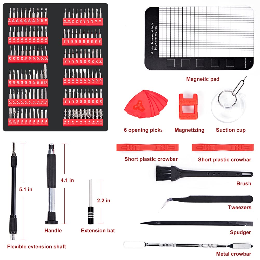 SHARDEN Precision Screwdriver Set 140 in 1 Magnetic Driver Kit Professional Repair Tool Kit with Portable Bag for iPhone, iPad, PC, Computer, Laptop, MacBook, Tablet, Xbox, Game Console, Watch (Red)