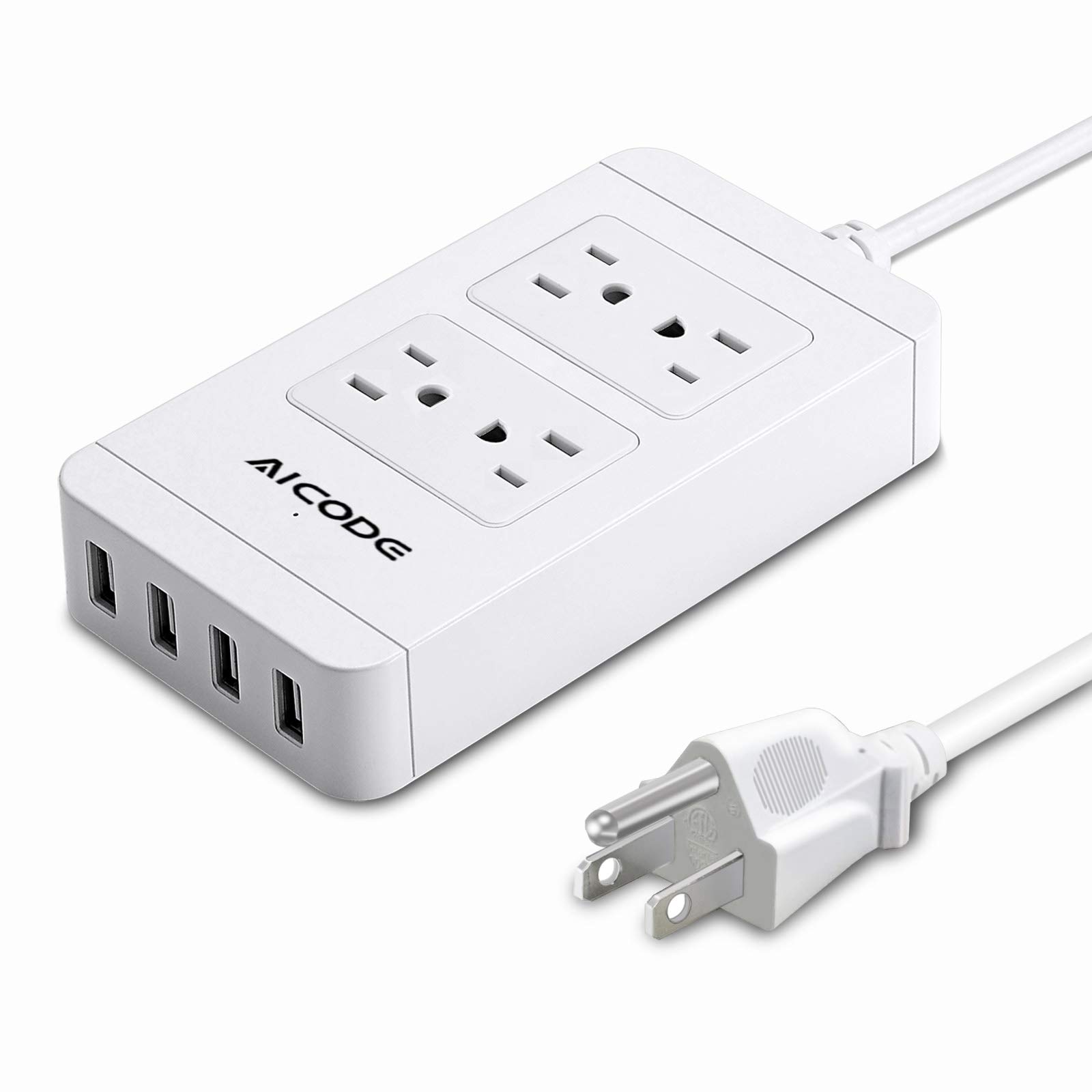 Surge Protector Power Strip with USB,4 Spaced Outlets Extension Board &4 Ports USB Charger(2.4Ax4), 6 ft Long Extension Cord, 1700J, 2500W, 100-240V, White for Home/Office/School by AICODE