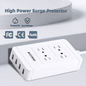 Surge Protector Power Strip with USB,4 Spaced Outlets Extension Board &4 Ports USB Charger(2.4Ax4), 6 ft Long Extension Cord, 1700J, 2500W, 100-240V, White for Home/Office/School by AICODE