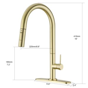 Delle Rosa Kitchen Faucet, Champagne Gold Kitchen Faucet with Pull Down Sprayer, 360 Rotate Gold Kitchen Faucet Pre-Rinse Pull Out Kitchen Faucet with Deck Plate