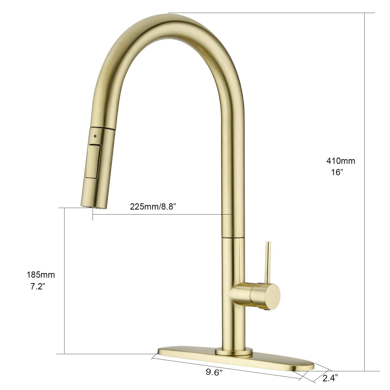 Delle Rosa Kitchen Faucet, Champagne Gold Kitchen Faucet with Pull Down Sprayer, 360 Rotate Gold Kitchen Faucet Pre-Rinse Pull Out Kitchen Faucet with Deck Plate