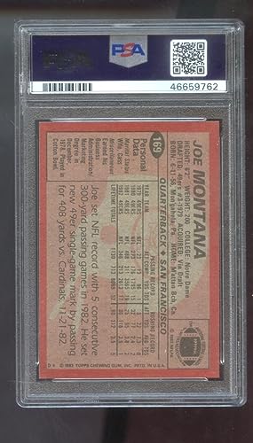 1983 Topps #169 Joe Montana San Francisco 49ers PSA 8 NM-MT Graded Football Card