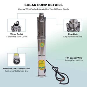 Submersible Deep Well Pump Solar Water Pump DC 24V 370W Stainless Steel Screw Pump, 213ft Lift 8.8GPM Flow, Agricultural Irrigation Pump Solar Water Circulating System