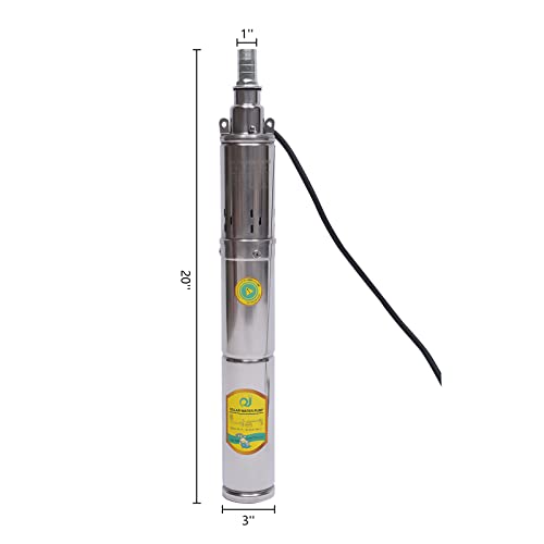 Submersible Deep Well Pump Solar Water Pump DC 24V 370W Stainless Steel Screw Pump, 213ft Lift 8.8GPM Flow, Agricultural Irrigation Pump Solar Water Circulating System