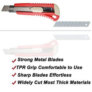 WEKOIL Utility Knives Retractable Box Cutter,18mm Wide Snap Off Blade Knife,11 Carbon Steel Blades,Hobby Art Paper Knives with Comfortable Handle,Heavy Duty for Office Home Warehouse,Red