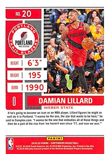 2019-20 Contenders NBA Season Ticket #20 Damian Lillard Portland Trail Blazers Official Panini Basketball Trading Card