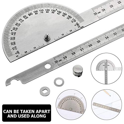 Outus Angle Protractor Angle Finder Ruler Two Arm Stainless Steel Protractor Woodworking Ruler Angle Measure Tool with 0-180 Degrees (30 cm/ 11.8 Inch)