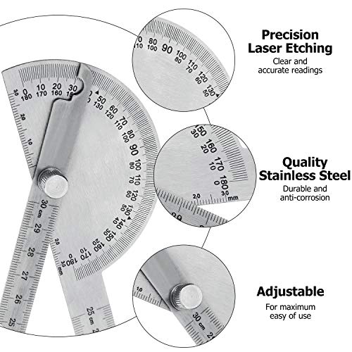 Outus Angle Protractor Angle Finder Ruler Two Arm Stainless Steel Protractor Woodworking Ruler Angle Measure Tool with 0-180 Degrees (30 cm/ 11.8 Inch)