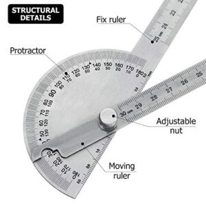 Outus Angle Protractor Angle Finder Ruler Two Arm Stainless Steel Protractor Woodworking Ruler Angle Measure Tool with 0-180 Degrees (30 cm/ 11.8 Inch)