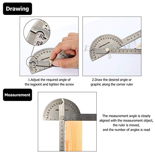 Outus Angle Protractor Angle Finder Ruler Two Arm Stainless Steel Protractor Woodworking Ruler Angle Measure Tool with 0-180 Degrees (30 cm/ 11.8 Inch)