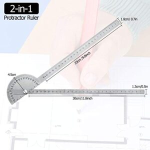 Outus Angle Protractor Angle Finder Ruler Two Arm Stainless Steel Protractor Woodworking Ruler Angle Measure Tool with 0-180 Degrees (30 cm/ 11.8 Inch)