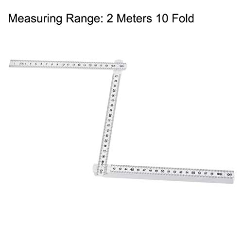 uxcell Folding Ruler 2 Meters 10 Fold Metric Measuring Tool ABS for Woodworking Engineer White