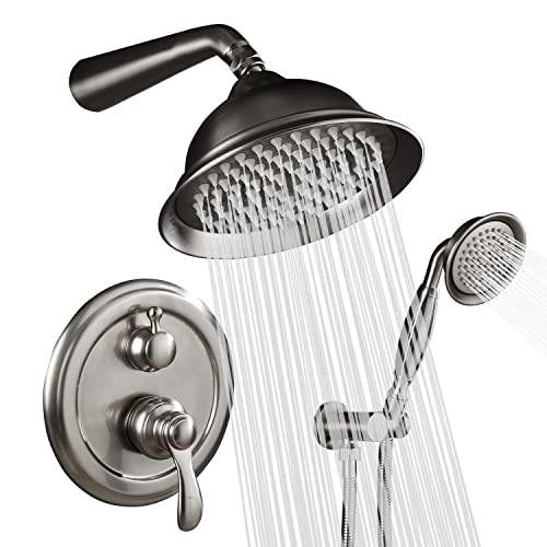 Shower System, Shower Faucet Sets Complete with Wall Mounted Shower Fixtures Rough-In Valve Body and Trim Kit (Brushed Nickel)