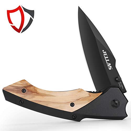 Pocket Folding Knife Bearing Knives with Safety Liner Lock for Men with Olive Wood Handle for Camping Hunting Survival Indoor and Outdoor Activities, Best Unique Gifts for Men and Woman, KN02-SD