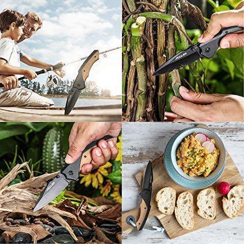 Pocket Folding Knife Bearing Knives with Safety Liner Lock for Men with Olive Wood Handle for Camping Hunting Survival Indoor and Outdoor Activities, Best Unique Gifts for Men and Woman, KN02-SD