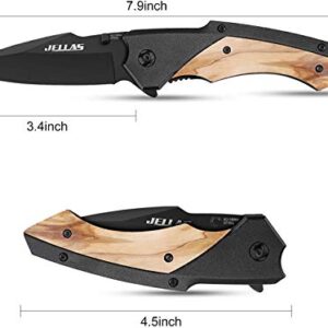 Pocket Folding Knife Bearing Knives with Safety Liner Lock for Men with Olive Wood Handle for Camping Hunting Survival Indoor and Outdoor Activities, Best Unique Gifts for Men and Woman, KN02-SD