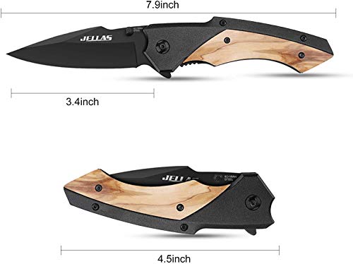 Pocket Folding Knife Bearing Knives with Safety Liner Lock for Men with Olive Wood Handle for Camping Hunting Survival Indoor and Outdoor Activities, Best Unique Gifts for Men and Woman, KN02-SD