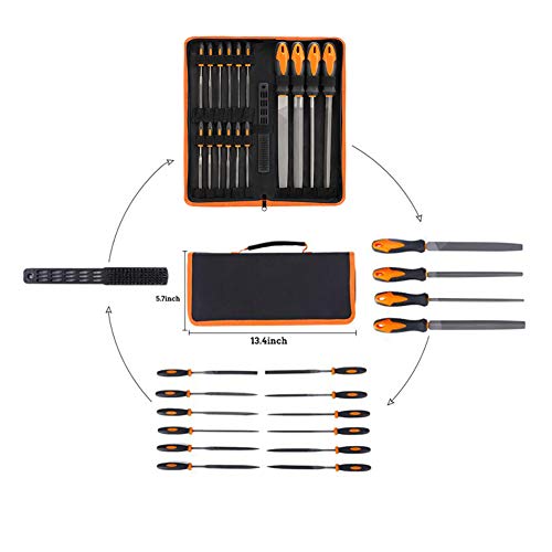 17Pcs File Tool Set with Carry Case,Premium Grade T12 Drop Forged Alloy Steel, Precision Flat/Triangle/Half-round/Round Large File and 12pcs Needle Files/1 brush