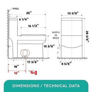 Fine Fixtures Dual-Flush One-Piece Toilet With High-Efficiency Flush, 10" Rough-in, Round Seat - Small, Space Saver Design.