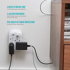 Revolve 2.4 4-Outlet Rotating Surge Tap w/ 2.4A 2-Port USB