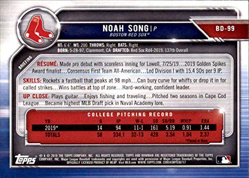 2019 Bowman Draft #BD-99 Noah Song RC Rookie Boston Red Sox MLB Baseball Trading Card