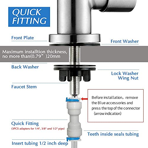 KAIYING Drinking Water Faucet, Lead-Free Filtered Water Faucet Fits Most Reverse Osmosis Units or Water Filtration System in Non-Air Gap, Kitchen RO Faucet, SUS304 Stainless Steel, Brushed Nickel