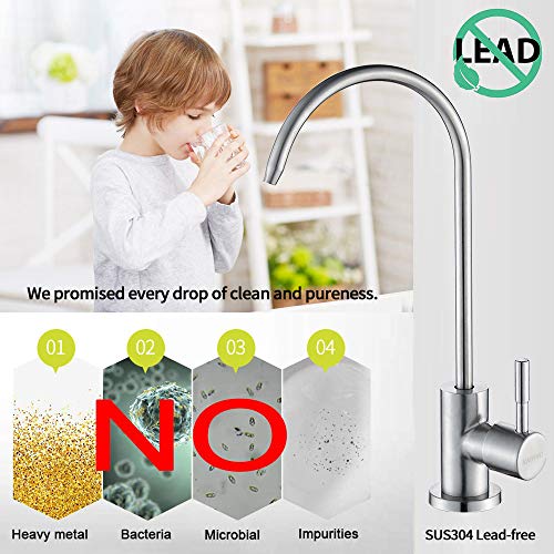 KAIYING Drinking Water Faucet, Lead-Free Filtered Water Faucet Fits Most Reverse Osmosis Units or Water Filtration System in Non-Air Gap, Kitchen RO Faucet, SUS304 Stainless Steel, Brushed Nickel