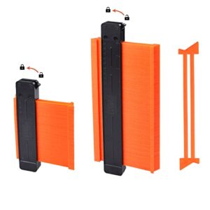 𝗖𝗼𝗻𝘁𝗼𝘂𝗿 𝗚𝗮𝘂𝗴𝗲 profile tool, goxawee irregular shape duplicator 5''& 10''-tightness adjustable-outline measuring plastic ruler for corners,wood templates, tiles and laminate (orange)