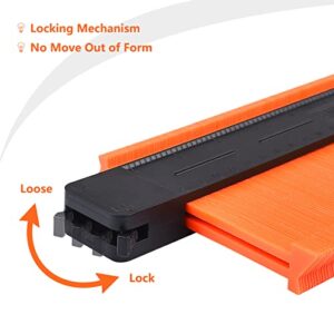 𝗖𝗼𝗻𝘁𝗼𝘂𝗿 𝗚𝗮𝘂𝗴𝗲 Profile Tool, GOXAWEE Irregular Shape Duplicator 5''& 10''-Tightness Adjustable-Outline Measuring Plastic Ruler for Corners,Wood Templates, Tiles and Laminate (Orange)