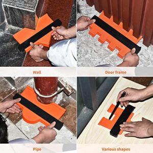 𝗖𝗼𝗻𝘁𝗼𝘂𝗿 𝗚𝗮𝘂𝗴𝗲 Profile Tool, GOXAWEE Irregular Shape Duplicator 5''& 10''-Tightness Adjustable-Outline Measuring Plastic Ruler for Corners,Wood Templates, Tiles and Laminate (Orange)