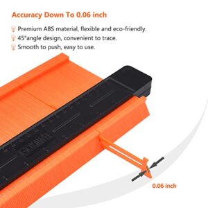 𝗖𝗼𝗻𝘁𝗼𝘂𝗿 𝗚𝗮𝘂𝗴𝗲 Profile Tool, GOXAWEE Irregular Shape Duplicator 5''& 10''-Tightness Adjustable-Outline Measuring Plastic Ruler for Corners,Wood Templates, Tiles and Laminate (Orange)