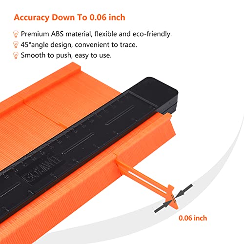 𝗖𝗼𝗻𝘁𝗼𝘂𝗿 𝗚𝗮𝘂𝗴𝗲 Profile Tool, GOXAWEE Irregular Shape Duplicator 5''& 10''-Tightness Adjustable-Outline Measuring Plastic Ruler for Corners,Wood Templates, Tiles and Laminate (Orange)