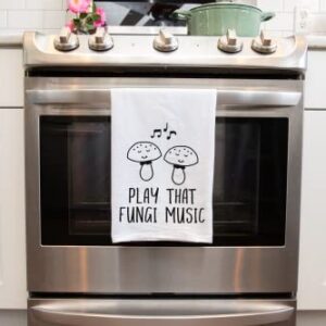 Handmade Funny Kitchen Towel - 100% Cotton Funny Hand Towel for Music Lovers - 28x28 Inch Perfect for Chef Housewarming Christmas Mother's Day Birthday Gift (Play That Fungi Music)