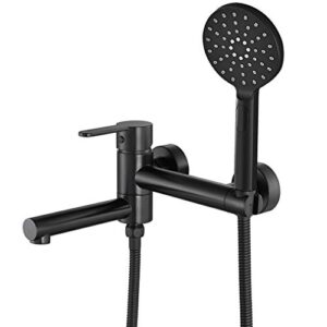 kaphome matte black wall mount bathtub faucet with hand shower,tub shower faucet with lengthened folding spout,khsb05u