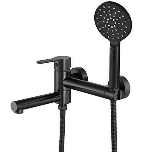 KAPHOME Matte Black Wall Mount Bathtub Faucet with Hand Shower,Tub Shower Faucet with Lengthened Folding Spout,KHSB05U