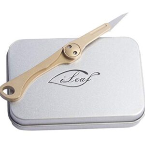 ILEAF Brass Daily Mini Pocket Folding Utility Knife with Key Ring and 10 Replaceable Quick Change Blades, Ultra Compact and Lightweight