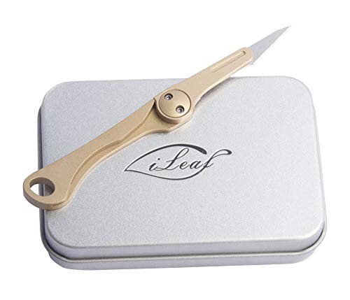 ILEAF Brass Daily Mini Pocket Folding Utility Knife with Key Ring and 10 Replaceable Quick Change Blades, Ultra Compact and Lightweight