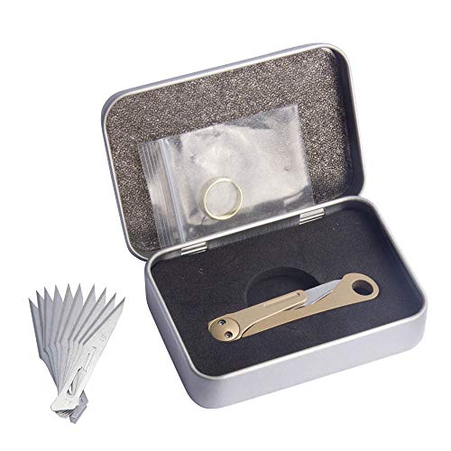 ILEAF Brass Daily Mini Pocket Folding Utility Knife with Key Ring and 10 Replaceable Quick Change Blades, Ultra Compact and Lightweight