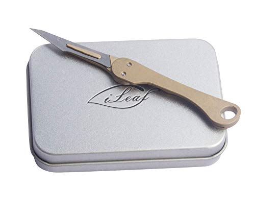 ILEAF Brass Daily Mini Pocket Folding Utility Knife with Key Ring and 10 Replaceable Quick Change Blades, Ultra Compact and Lightweight