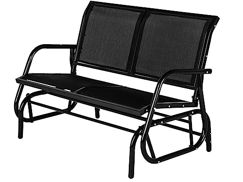 Esright 2 Seats Outdoor Glider Bench, Patio Glider Loveseat Chair with Powder Coated Steel Frame, Porch Rocking Glider for 2 Person