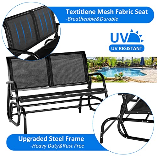 Esright 2 Seats Outdoor Glider Bench, Patio Glider Loveseat Chair with Powder Coated Steel Frame, Porch Rocking Glider for 2 Person