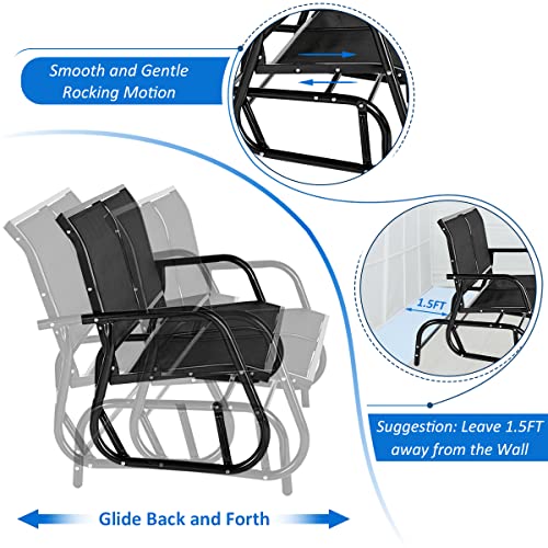 Esright 2 Seats Outdoor Glider Bench, Patio Glider Loveseat Chair with Powder Coated Steel Frame, Porch Rocking Glider for 2 Person