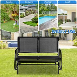 Esright 2 Seats Outdoor Glider Bench, Patio Glider Loveseat Chair with Powder Coated Steel Frame, Porch Rocking Glider for 2 Person