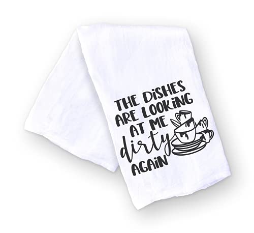 Handmade Funny Kitchen Towel - 100% Cotton Funny Hand Towel for Kitchen - 28x28 Inch Perfect for Chef Housewarming Christmas Mother’s Day Birthday Gift (The Dishes Are Looking at Me...)