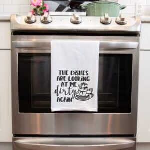 Handmade Funny Kitchen Towel - 100% Cotton Funny Hand Towel for Kitchen - 28x28 Inch Perfect for Chef Housewarming Christmas Mother’s Day Birthday Gift (The Dishes Are Looking at Me...)