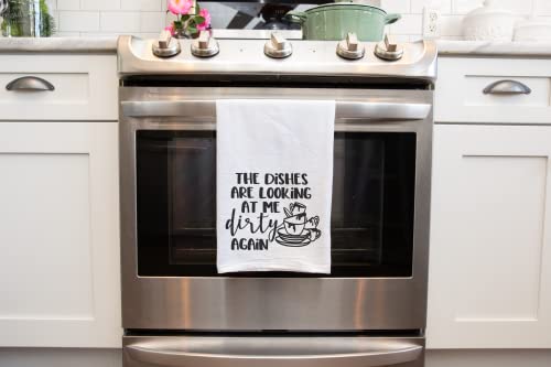 Handmade Funny Kitchen Towel - 100% Cotton Funny Hand Towel for Kitchen - 28x28 Inch Perfect for Chef Housewarming Christmas Mother’s Day Birthday Gift (The Dishes Are Looking at Me...)