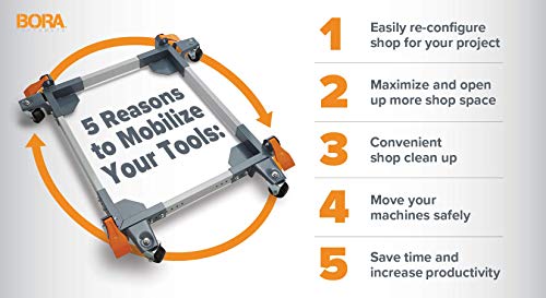 Bora Portamate Mobile Base PM-3800 with High Clearance 5” Wheels – Universal, Heavy Duty, Adjustable Rolling Kit, Floor Dolly Roller for Equipment, Power Tools, Machines- 1500 lb Capacity